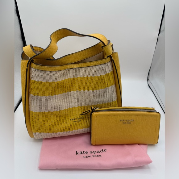 kate spade | Bags | Kate Spade Yellowwhite Weave Bag W Matching Yellow ...